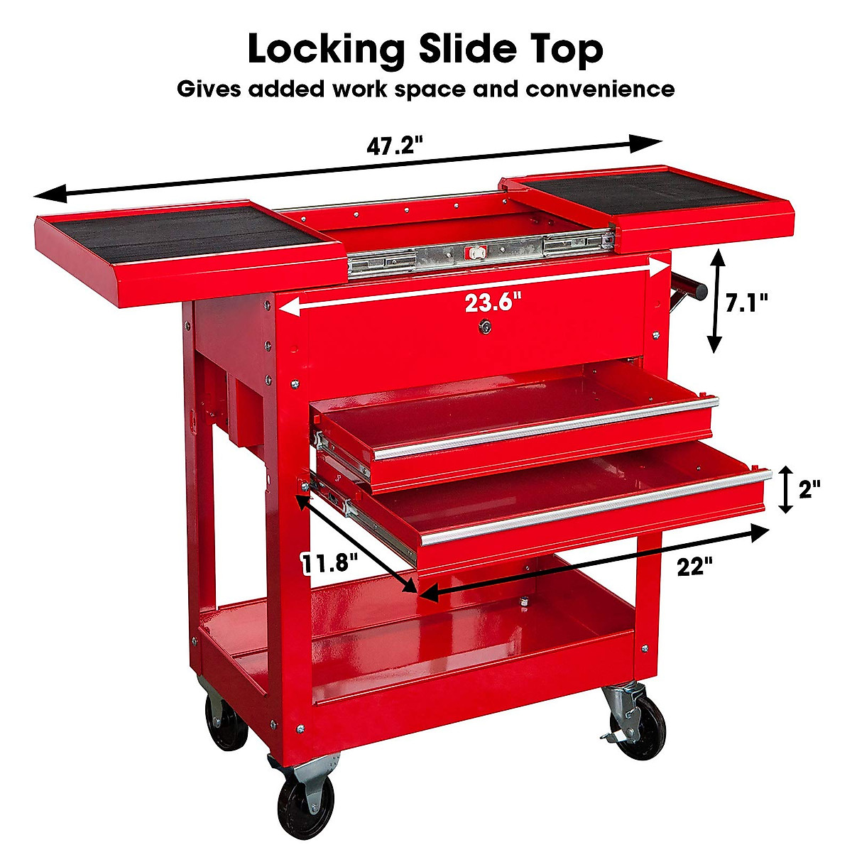 BIG RED ATC310R Torin Rolling Garage Workshop Tool Organizer: 2 Drawer Tool Chest Tray with Top Work Surface and Storage Push Cart, Red, 27.8" L x 14.6" W x 32.7" H