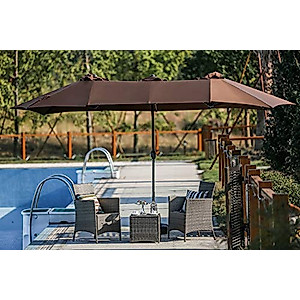 PatioFestival 15x9 ft Patio Umbrella Double-Sided Outdoor Umbrella Aluminum Garden Large Umbrella with Crank for Market,Camping,Swimming Pool(Large, Brown)