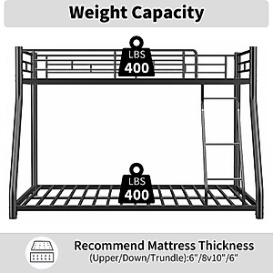 QSOSTNS Metal Bunk Bed Twin Over Full Size with Removable Stairs, Heavy Duty Sturdy Frame, Smooth Rounded Edges, No Boxspring Required, for Small Spaces, Twin-Over-Full (Black)