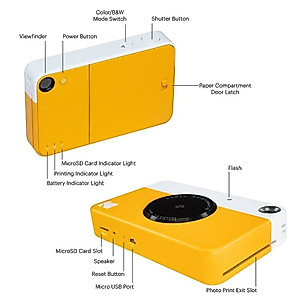 Kodak Printomatic Instant Camera (Yellow) Gift Bundle + Zink Paper (20 Sheets) + Deluxe Case + 7 Fun Sticker Sets + Twin Tip Markers + Photo Album.