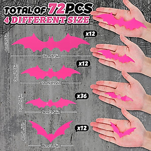 Whaline 72 Pack 3D Bats Stickers Plastic Wall Bat Decals for Home Window Decor Halloween Party Supplies (Black)