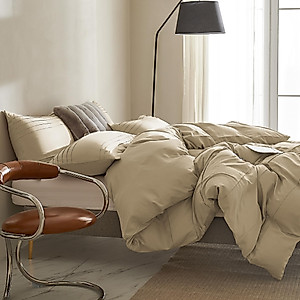 JELLYMONI Queen Size Khaki Duvet Cover Set - 3PCS Microfiber Bedding Set, Stylish Pleated Design, 8 Corner Ties & Zipper Closure, Ultra Soft and Comfortable