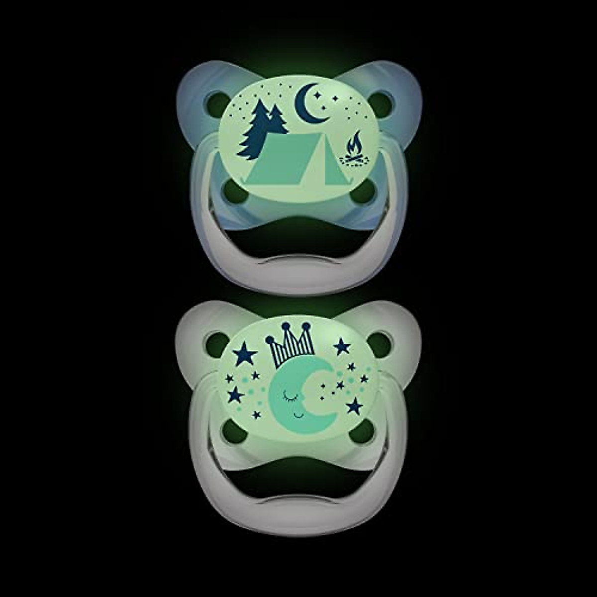 Dr. Brown's PreVent Orthodontic Baby Pacifier, Suction Free Air Channel, Contoured Butterfly Shield is Gentle on Face, Made in USA, Stage 2, 6-18m, 4-Pack, Glow in the Dark - Blue