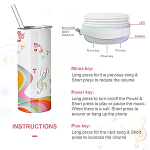 Icesip 12 Pack Music Speaker Tumbler, 20 oz Sublimation Tumbler Skinny Straight Double Wall Music Speaker Cup with Straw Lid & USB Charging Cable - White