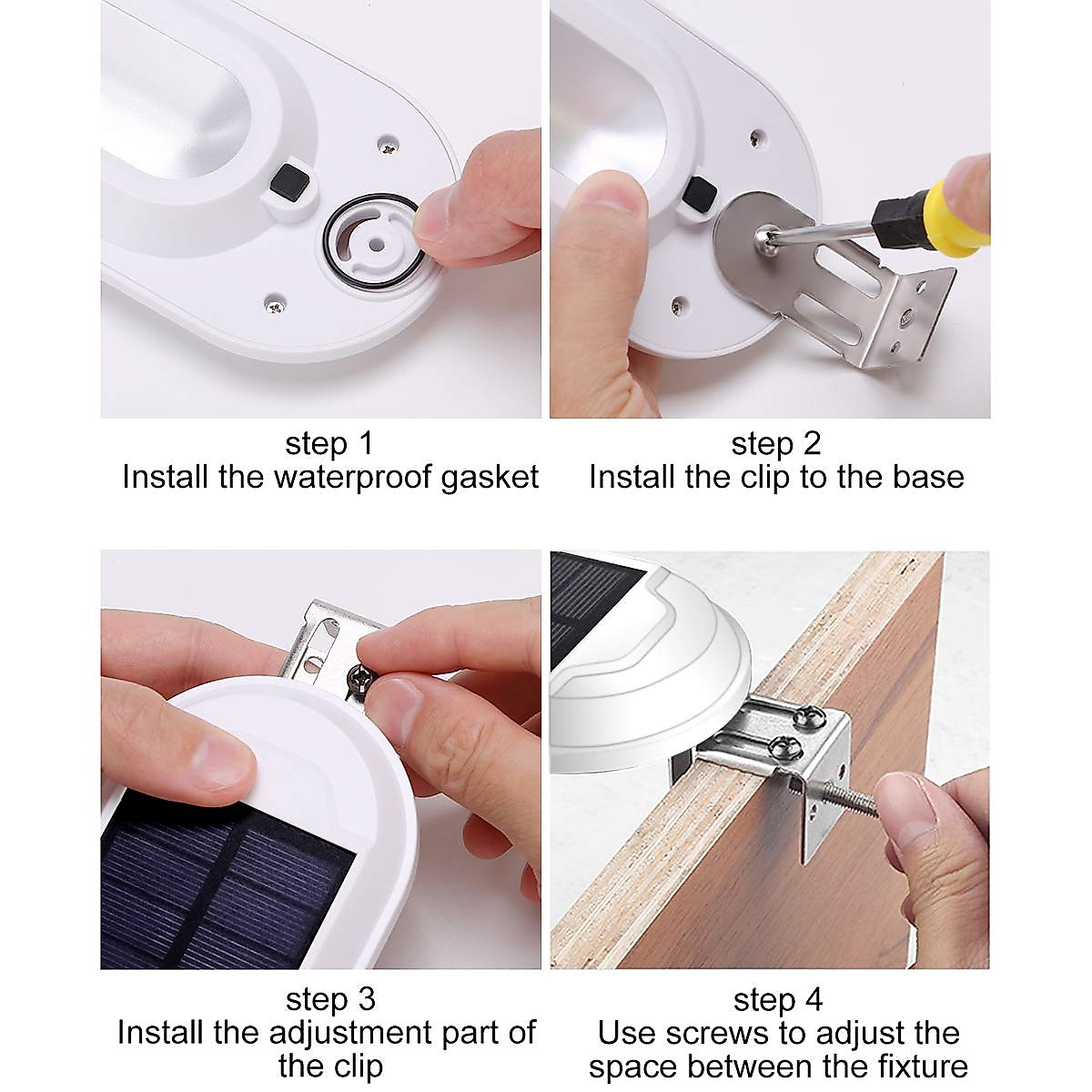 Solar Gutter Lights Outdoor Security Light, Waterproof Wall Sconces Lights Super Bright 18 LED 200 Lumens for Front Door, Wall, Yard, Garage, Garden, Fence, Driveway (White, 2-Pack)