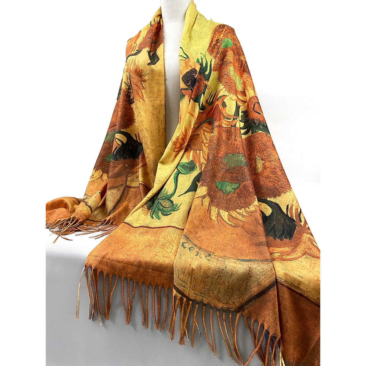 VENVSBEE Van Gogh Scarves Art Scarf for Women Best Gift Reversible Soft Cashmere Feel Shawl Wrap Doubleside Pashmina in Gift Box-01 Sunflower