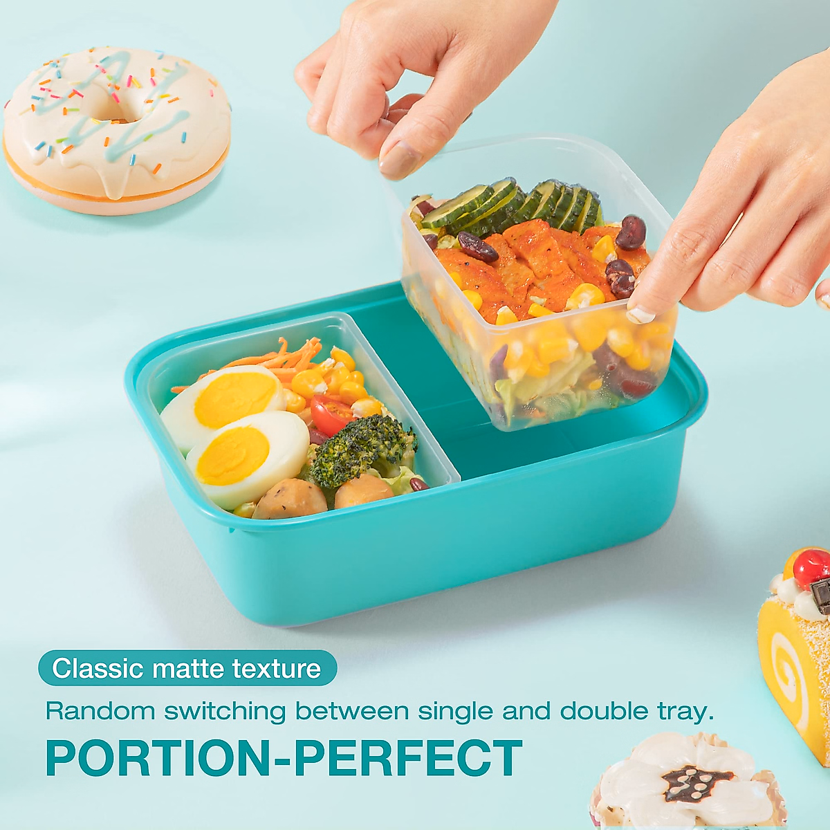 Glotoch Meal Prep Containers Reusable,38OZ 1or2 Compartment To Go Containers, Double Use as Divided Plastic Food Prep Containers with Lids for Lunch, Microwave&Freezer Safe, BPA-Free,30 Packs, Teal