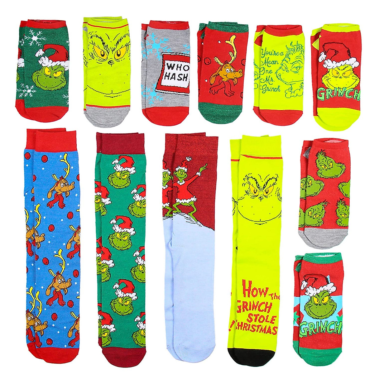 Bioworld The Grinch Merry Grinchmas 12 Grinchy Days Of Socks Mix and Match Gift Box Set