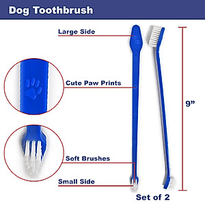 Duke's Pet Products Two-Piece Dog Toothbrush Set: Double Sided Canine Dental Hygiene Brushes with Long 8 1/2" Handles and Super Soft Bristles, Blue