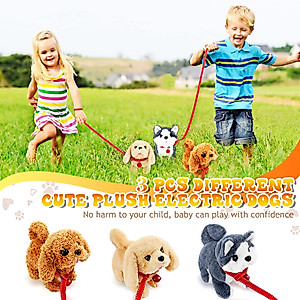 3 Pcs Plush Dog Toys for Kids, Electronic Interactive Pet Dog, Real Dog, Stuffed Toy Dogs That Walk and Bark Tail Wagging, Realistic Puppy Electric Walking Animals Electronic Pets for Little Teen Gift