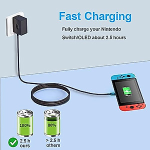 Fast Charger for Nintendo Switch, USB C Type C Power Adapter Compatible with Nintendo Switch/Switch Lite/Switch OLED/Switch Dock, 15V/2.6A Supports TV Mode and Dock Station