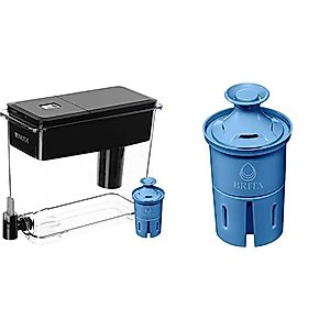 Brita XL Water Filter Dispenser for Tap and Drinking Water with 1 Elite Filter, Reduces 99% of Lead, Lasts 6 Months, 27-Cup Capacity, BPA Free, Black and Elite Water Filter Replacement, 1ct