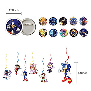 Sonic Birthday Party Supplies Party Decorations Party Favors Gift Set Include Backdrop,Bracelets,Key Chain,Button Pins,Banner, Balloons, Cake Cupcake Toppers