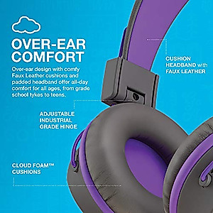 JLab JBuddies Studio On-Ear Kids Wired Headphones | Toddler Headphones | Kid Safe | Studio Volume Safe | Volume Limiter | Folding | Adjustable | Noise Isolation | with Mic (Graphite/Purple)