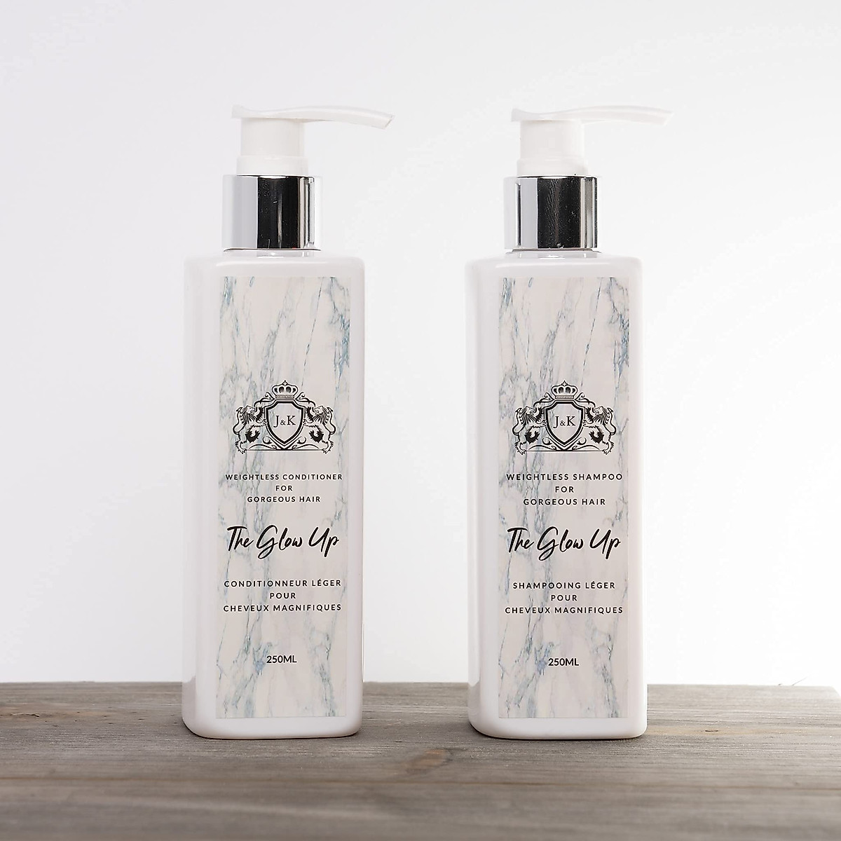 J&K The Glow Up Shampoo & Conditioner Set - Sulfate-Free, Hydrating and Volumizing, Salon Quality Formula for Fine & Thick Hair, Color-Treated Hair Rejuvenation & Extra Shine For Women (250 ML Each)