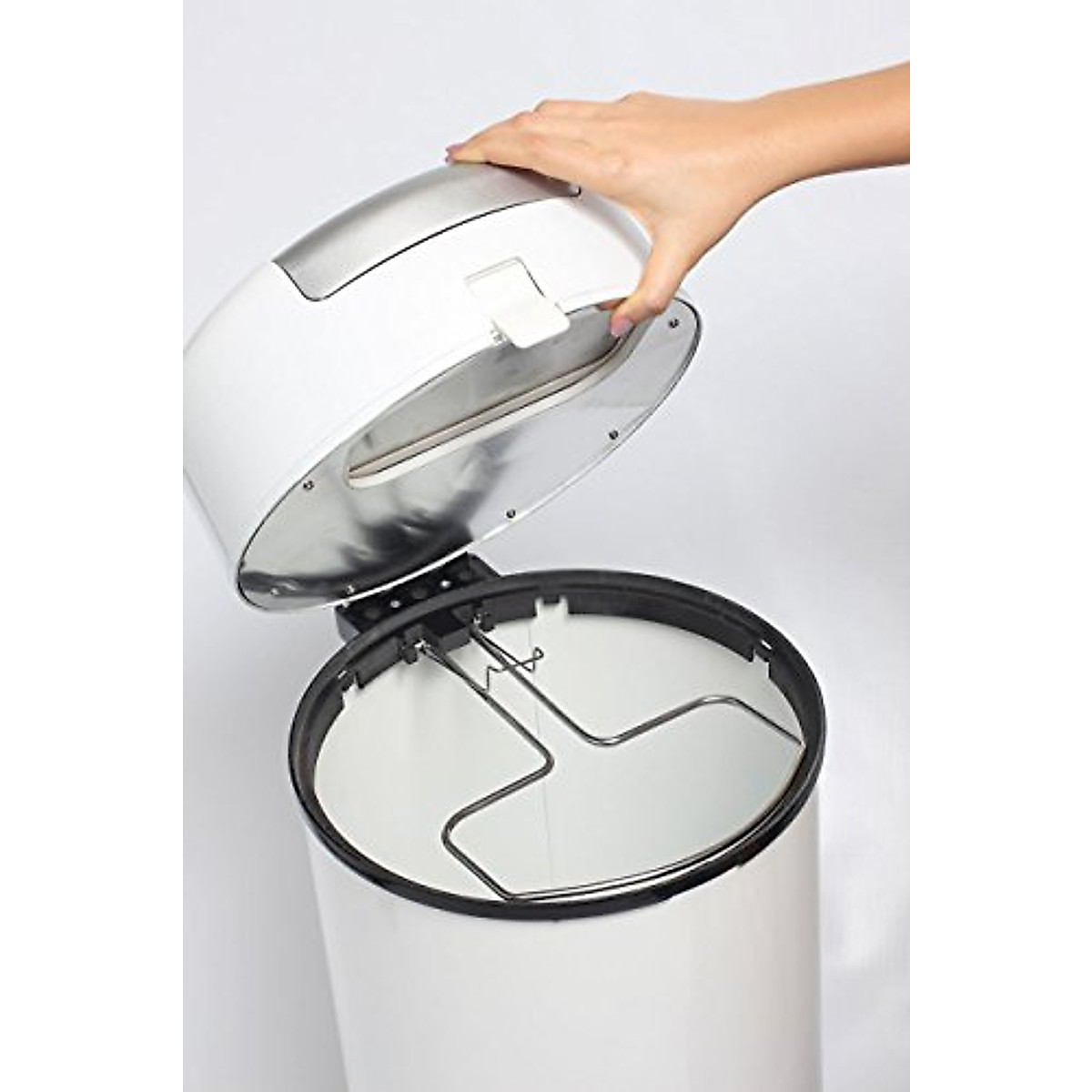 Bubula Premium Steel Diaper Waste Pail with Air Tight Lid and Lock, White/White