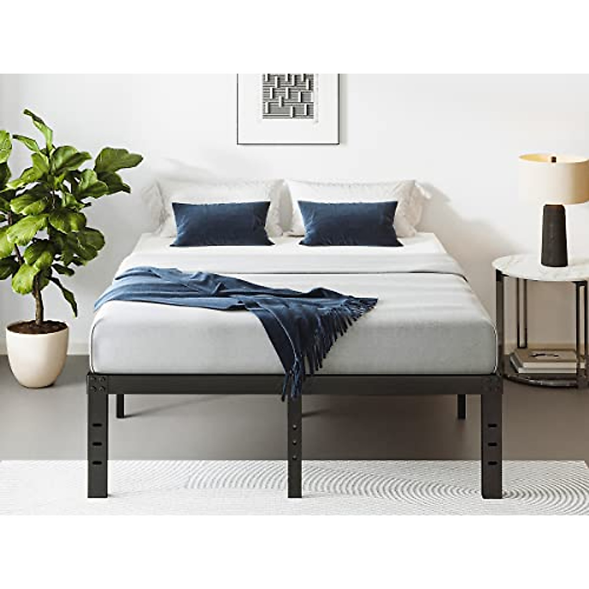 FSCHOS Bed-Frame-Queen, 12 Inch Metal Platform Queen-Size-Bed-Frame No Box Spring Needed, Heavy Duty Queen Size Bed Frame Easy Assembly, Noise Free, Black