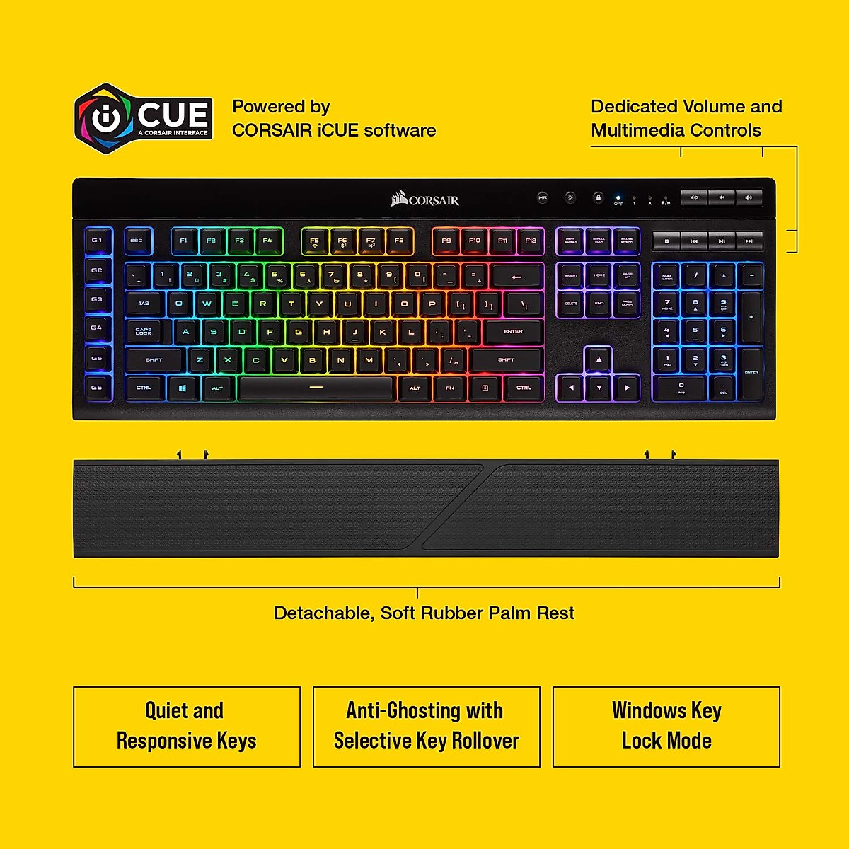 CORSAIR K57 RGB Wireless Gaming Keyboard - <1ms response time with Slipstream Wireless - Connect with USB dongle, Bluetooth or wired - Individually Backlit RGB Keys, Black
