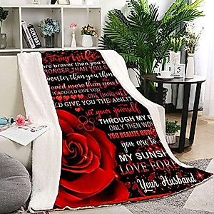 CYREKUD to My Wife Blanket,to My Wife Gifts from Husband Throw Blanket,Valentine Blanket Throw,Valentine Gifts for Women,Red Rose Valentine Day Gifts Blanket for Sofa Couch Decor 50"x 60"