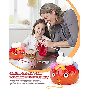 Coopay Flame Yarn Bowl for Crocheting/Knitting, Cute Yarn Storage Bowl with 7PCS Yarn & Accessories, Large Size Ceramic Yarn Bowl 6in Crochet Knitting Bowl for Beginners, Great Knitting Crochet Gift