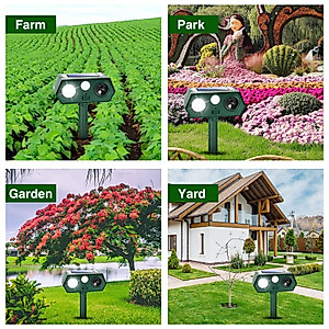 2 Pack Ultrasonic Animal Repellent Outdoor, 2024 Upgrade Solar Cat Deterrent for Cat Dog Deer Raccoon Rabbit Skunk Squirrel, Waterproof Deer Repellent Devices with Explosive Flashing Light for Yard