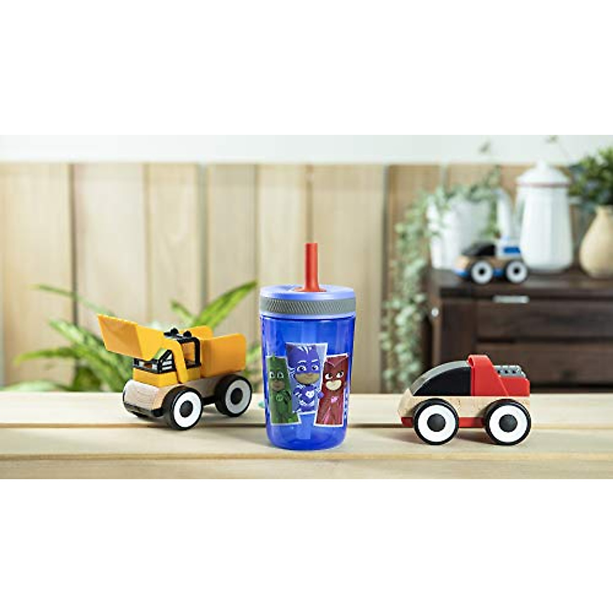 Zak Designs Kelso Tumbler 2pc Set, Leak-Proof Screw-On Lid with Straw Made of Durable Plastic and Silicone, Perfect Bundle for Kids, 2 Count (Pack of 1), PJ Masks Catboy Owlette Gekko