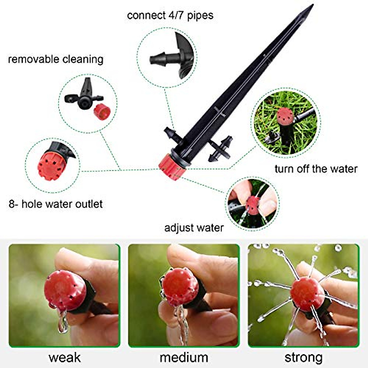 Kalolary Irrigation Dripper Drip Emitter, 20PCS Micro Spray Adjustable 360 Degree 8 Holes Full Circle Water Flow Irrigation Dripper Micro Sprinkler Drip System Parts for Garden Lawn Flower Bed(13.2cm)