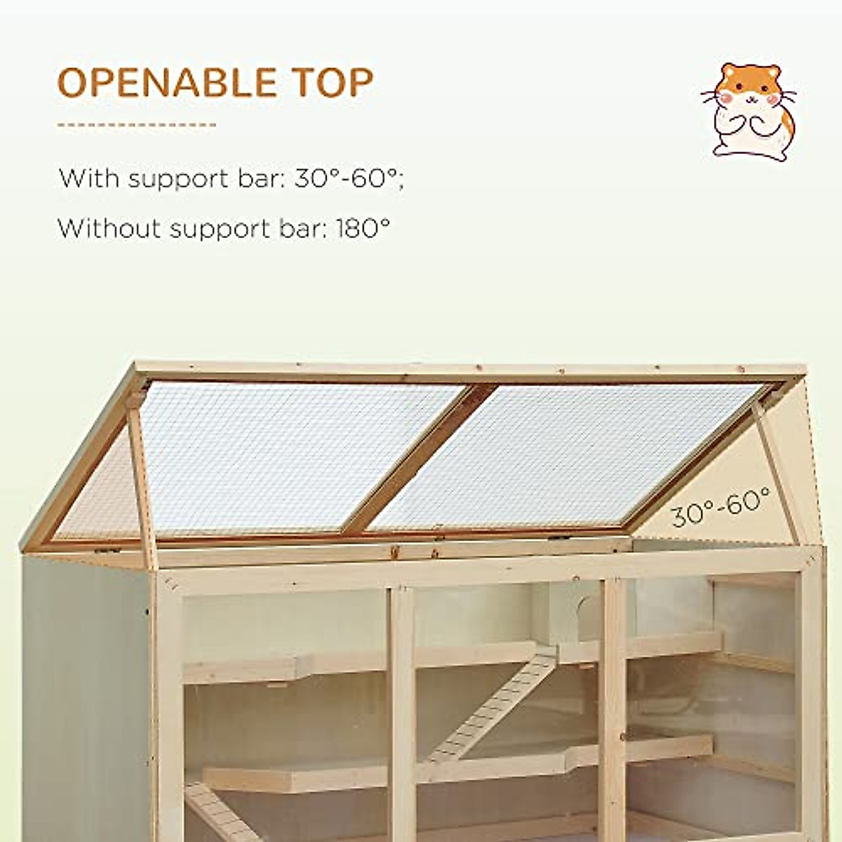 PawHut Extra Large Wooden Hamster Cage, Gerbil Cage, and Other Small Animal Habitat, Hamster Habitat with Opening Roof, Hut, Ramps