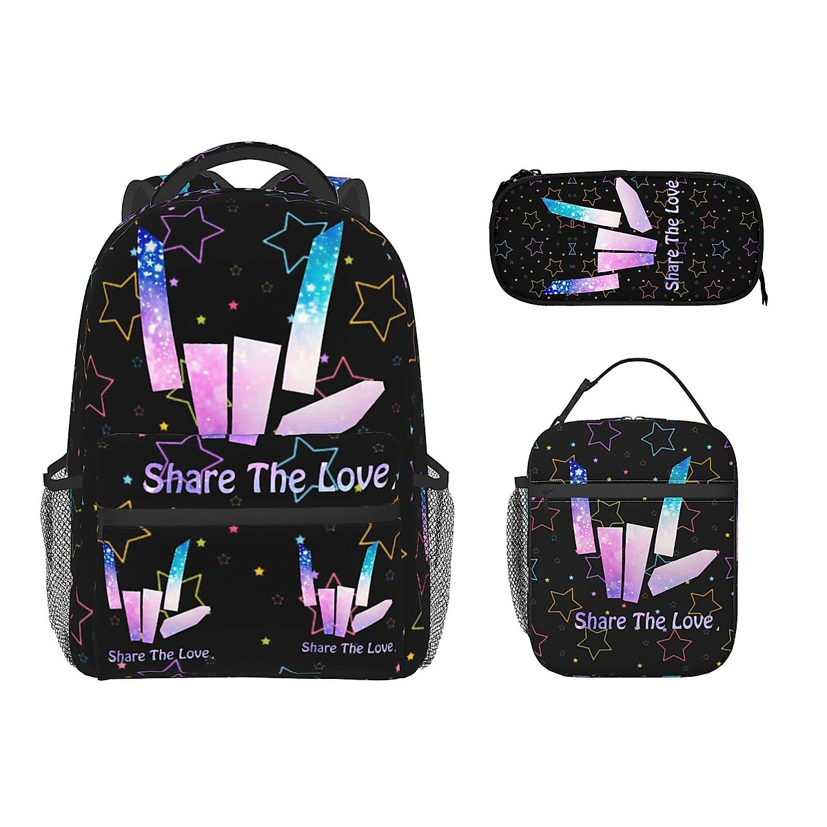 NUIFENB 3 Piece Set Backpack With Lunch Bag Share Love Schoolbag For Boys Girls Teens Pencil Pouch