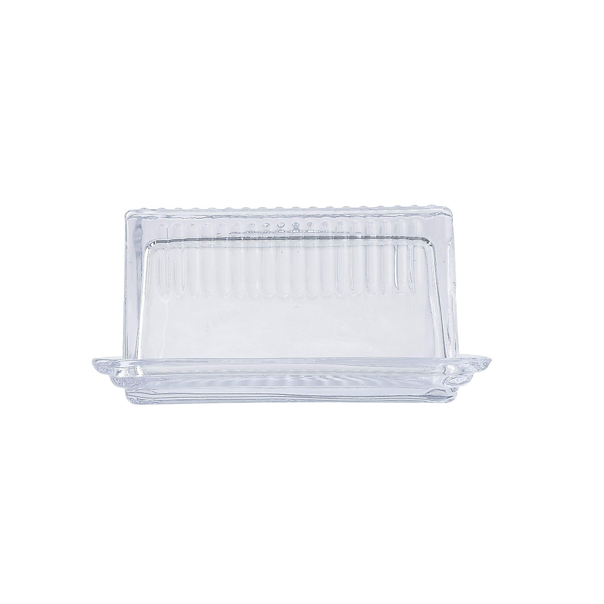 Tablecraft Double Dish, Clear Glass, Embossed Butter, 6.5 x 4 x 3.5
