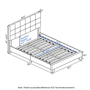 Furinno Laval Button Tufted Upholstered Platform Bed Frame, Queen, Stone
