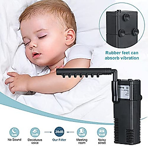 TARARIUM Quiet Betta Fish Aquarium Internal Filter Biochemical 79 GPH Rain Shower Design Small 3 in 1 Oxygen Air and Water Pump Multifunctional Submersible for 2-10 Gallon Fish Turtle Tank