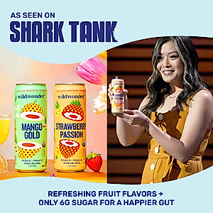 wildwonder Sparkling Probiotic Juice Drink w/Gut Health Immunity & Support 5g Fiber, Live Probiotics, Caffeine Free, Organic, Vegan, Low Sugar, 6pk 12oz, Classic Variety Pack, As Seen on Shark Tank