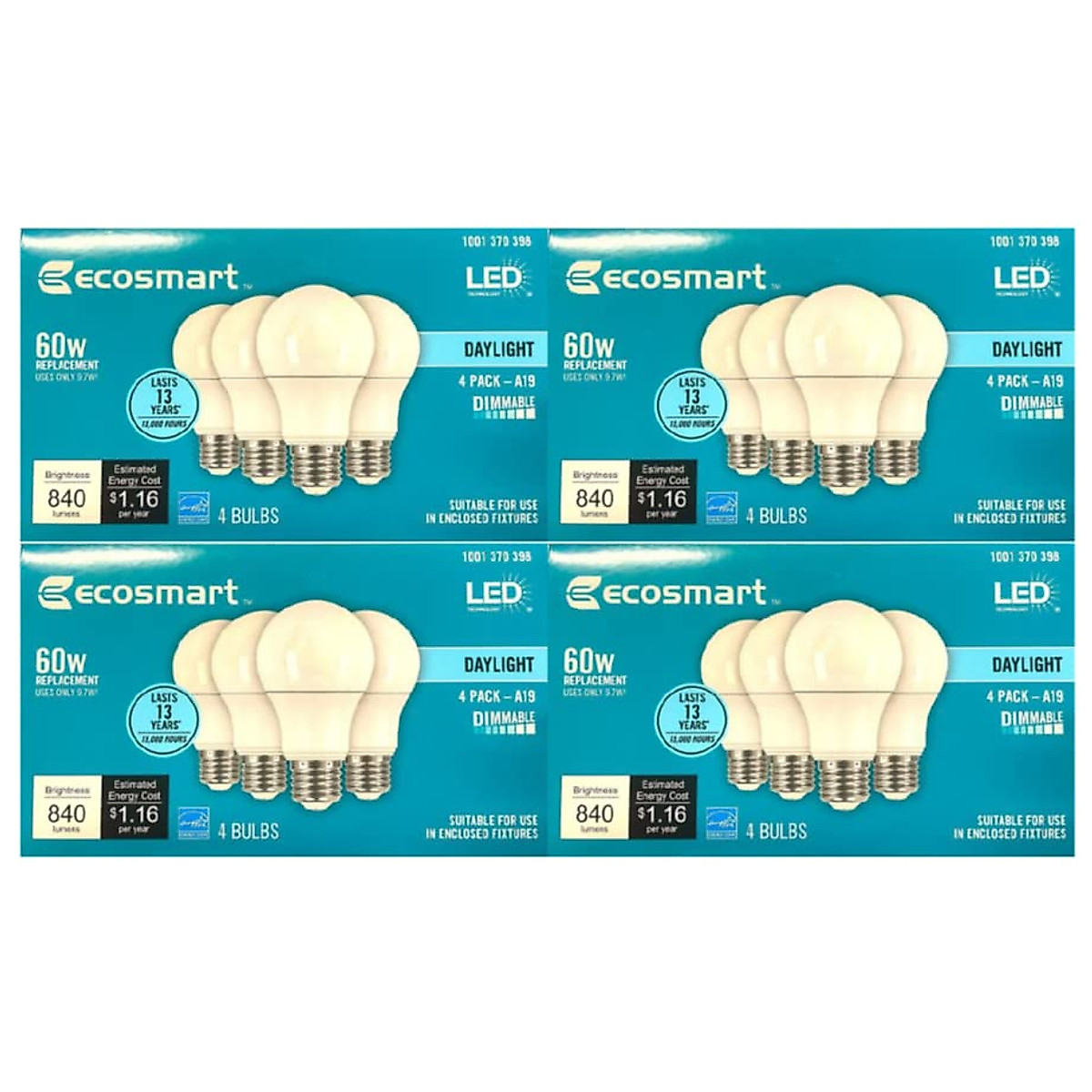 Led technology EcoSmart 60W Equivalent Daylight A19 Energy Star, Dimmable LED Light Bulb (16 Pack)
