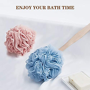 Shower Loofah, Bath Sponge Set Includes 1 Long Handled Back Scrubber & 1 Shower Brush for Women & Men Body, Exfoliating Scrubber Brush for Spa Washing, Blue & Pink