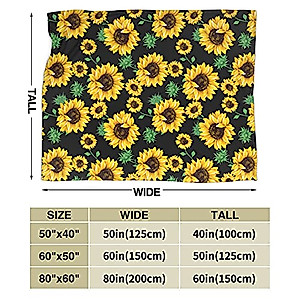 Yellow Sunflower Soft Warm Throw Blanket Lightweight Flannel Fleece Bed Blanket Gift for Kid Baby Adults Or Pet Chair Couch Microfiber Blankets 60"X 50"