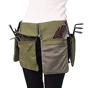Garden Tool Belt for Women, Heavy Duty Housekeeping Gardening ApronCanvas Gardener Belt with 4 Individual Pouch and 7 Pocket (green)
