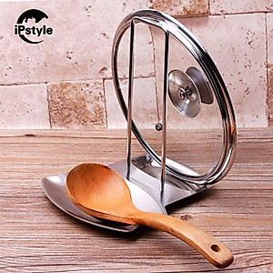 iPstyle Pan Lid Holder Spoon Rest for Pots and Pans Progressive Lid and Spoon Shelf 304 Stainless Steel Pan Lid Organizer Kitchen Decor Tool (Holder)