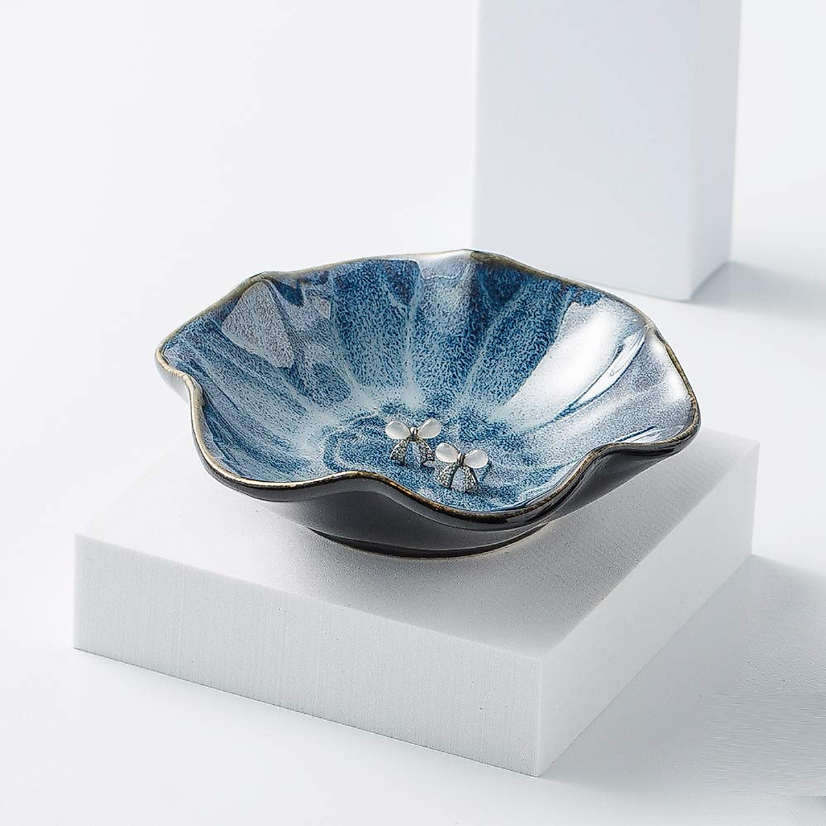 C&Xanadu Ring Holder, Leaf Shape Decorative Earring Stand, Jewelry Tray, Key Bowl, Trinket Dish for Women Birthday Gifts, Great Gifts for Friends, Leaf Blue