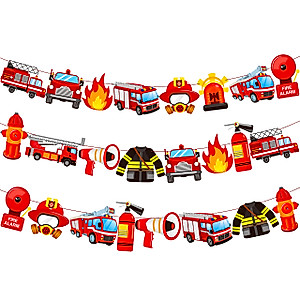 Fire Truck Banner Fire Engine Rescue Party Banners 3Pcs Fireman Birthday Banners Fire Truck Birthday Decoration for Firefighter Baby Shower Supplies
