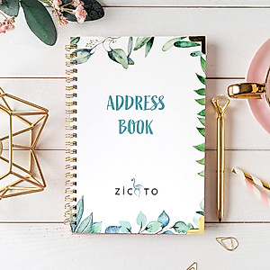Simplified Greenery Address and Password Book with Alphabetical Tabs - The Perfect Spiral Bound Address Organizer incl. Address Labels, Contact and Phone Section