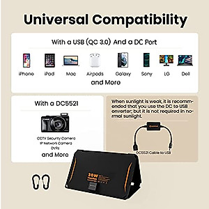 FlexSolar 30W Portable Solar Panel,ETFE Foldable Solar Panel Charger with QC3.0 (18W), DC Port,IP67 Waterproof Monocrystalline Outdoor Solar Panel for Camping Samsung Galaxy Cell Phone 12/11/XS