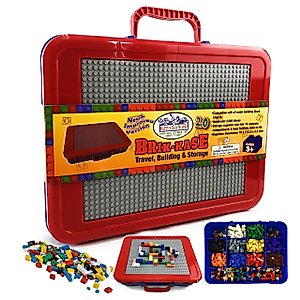 Matty's Toy Stop Brik-Kase 2.0 Travel, Building, Storage & Organizer Container Case with Building Plate Lid (Holds Approx 2000pcs) - Compatible With All Major Brands (Blue, Red & Gray)