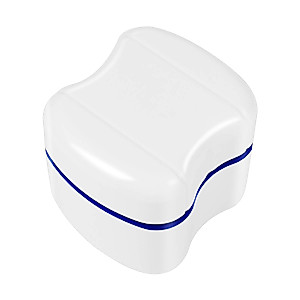 Retainer Case with Strainer Basket - Denture Storage Container Case Denture Cleaning Case for Braces, Dentures & Aligners (Blue)