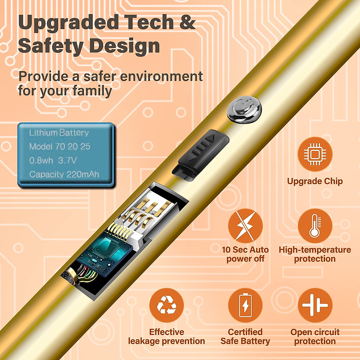 Navpeak Candle Lighter Long Neck Windproof Electric Rechargeable Arc Lighter for Light Candles Gas Stove Fireplace BBQ Kitchen Grills(Gold)