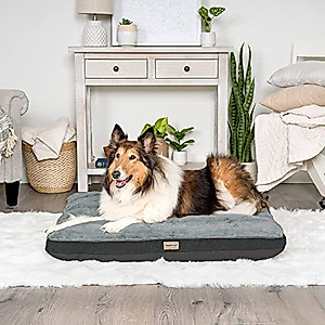Pooch Planet Large Memory Foam Mix Dog Bed Plush & Textured Linen Mattress w/Removable Washable Cover - Gray, Large