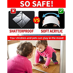 canhard Unbreakable Wall Mirror Tiles, Shatterproof, 1/8" Thick, 8"x8", Modern, Silver Frame, Wall Mount, Kids Room, Bedroom, Closet