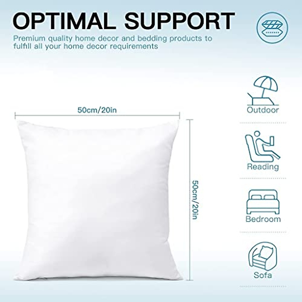 OTOSTAR Premium Outdoor Pillow Inserts 20x20 Inch Set of 4 Waterproof Throw Pillow Inserts Square Garden Patio Pillow Stuffer Form Decorative Outdoor Pillows for Couch Bed Sham Cushion Stuffer (White)