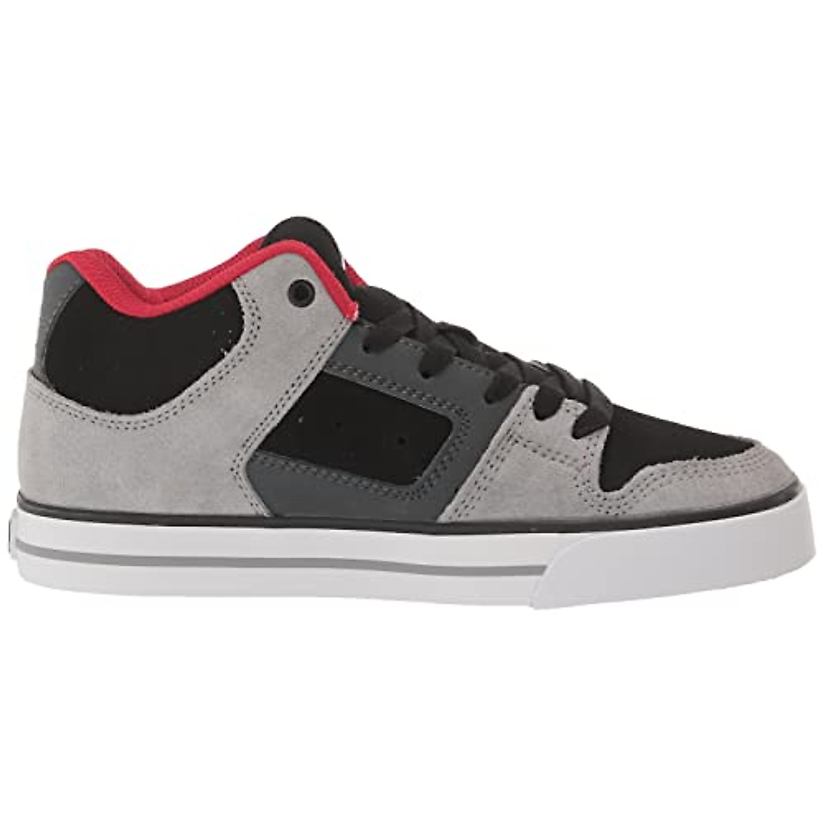 DC Men's Pure MID Casual Skate Shoe, Black/Grey/RED, 12