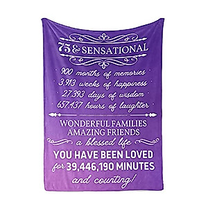 InnoBeta 75th Birthday Gifts for Women, Birthday Presents for 75 Year Old Women - 75 & Sensational - Grandma, Greatgrandma, Mom, Aunt, Sister - Flannel Throw Blanket - Purple, 50"x 65"